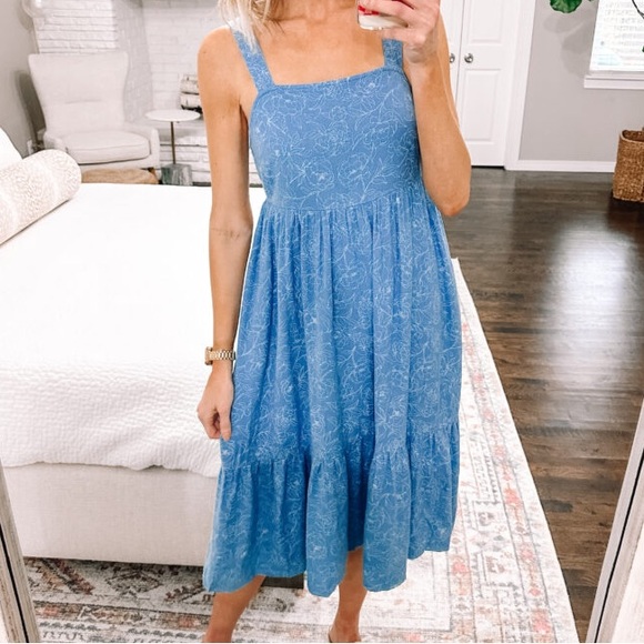 Time and Tru | Dresses | Time And Tru Blue Sleeveless Tiered Midi Dress ...